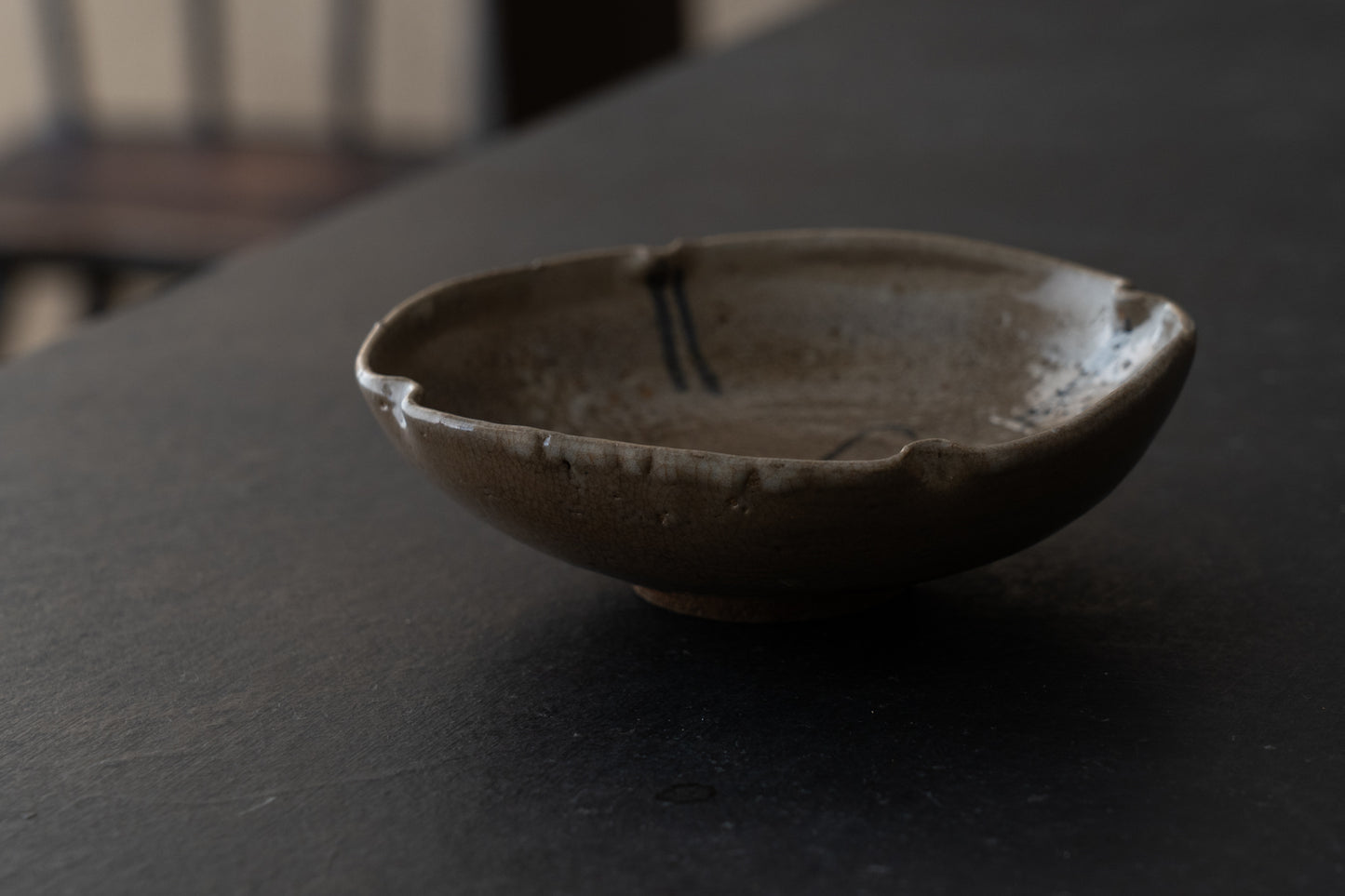Old Karatsu mukazuke dish with reed pattern